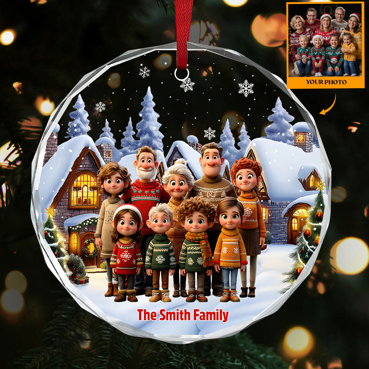 Custom Photo Style Pixar - Personalized Round Shaped Glass Ornament ...