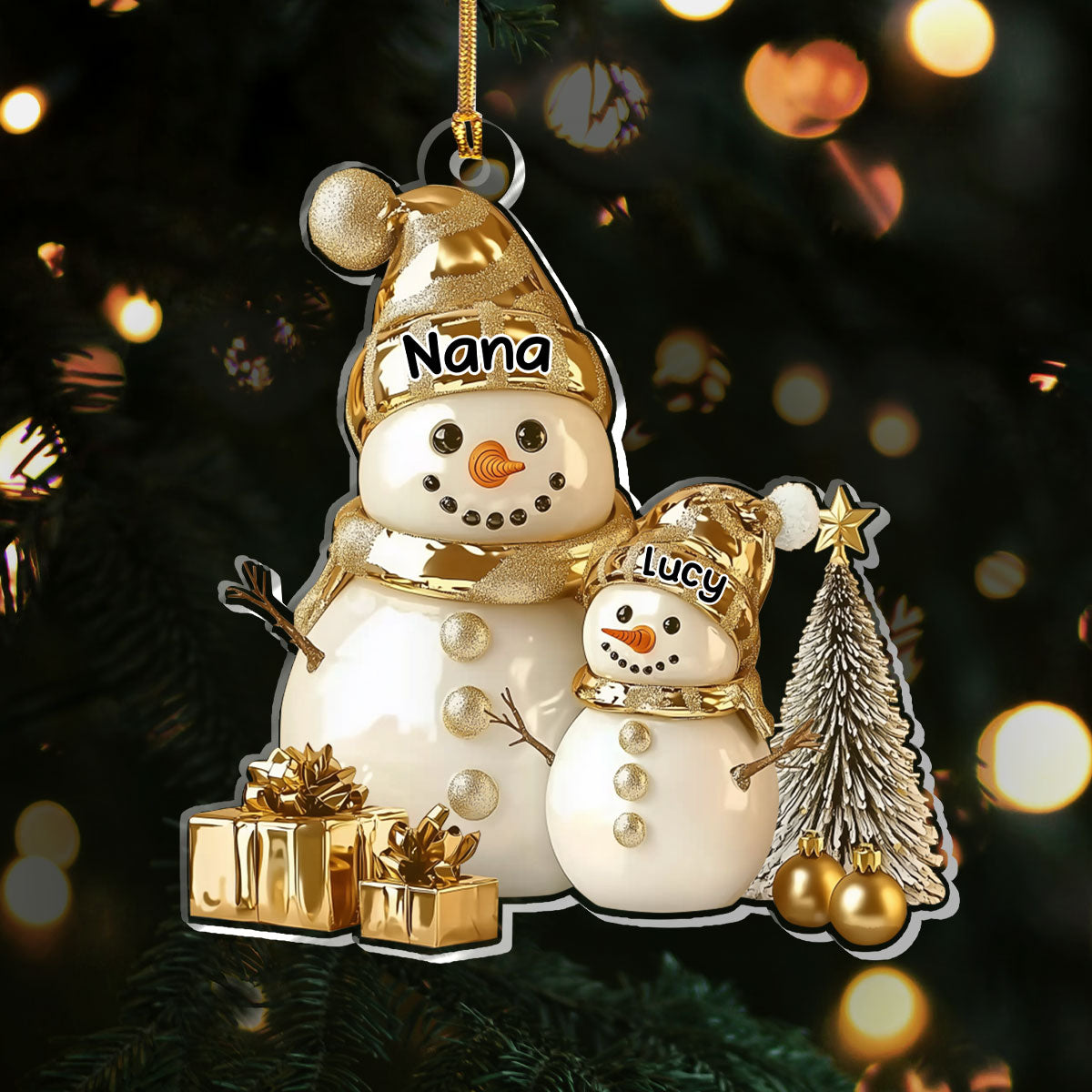 Golden Snowman Grandma And Grandchild - Personalized 1-Layer Acrylic O ...